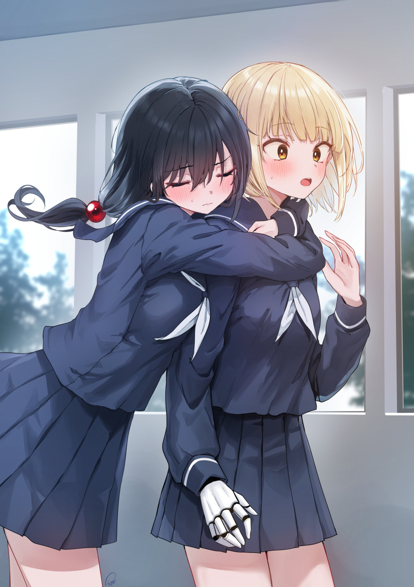 Safebooru - 2girls absurdres ameno hitsuka black hair black serafuku ...