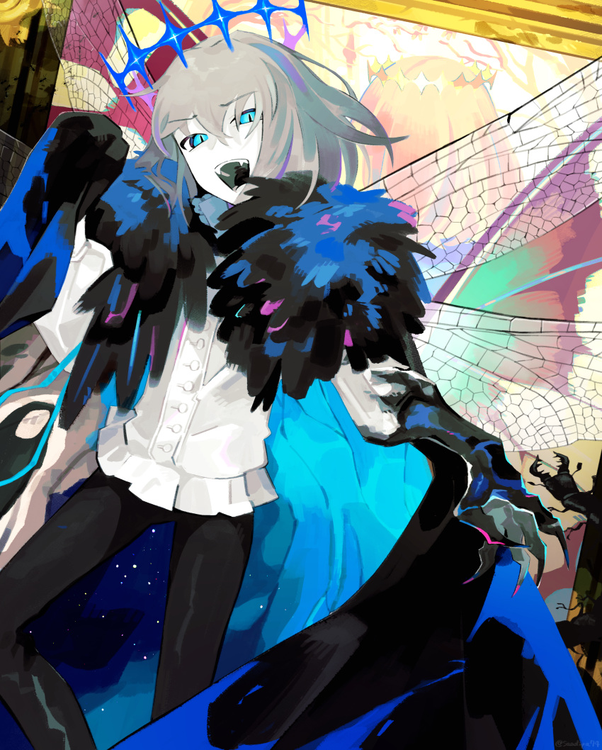 Safebooru - 1boy absurdres arthropod boy blue cloak blue eyes claws cloak commentary request ...