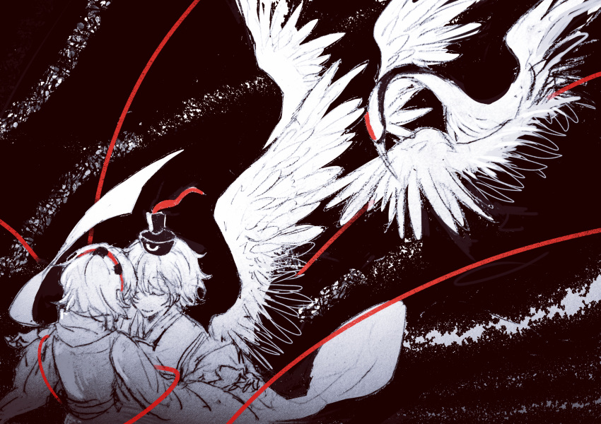 Safebooru - 2others androgynous bird black background cainikeng51018 ...