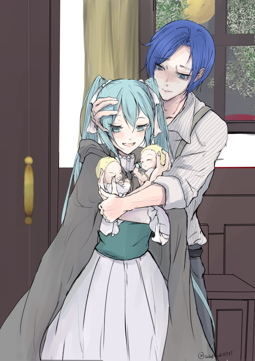 Safebooru - 2boys 2girls adam moonlit aqua eyes aqua hair blonde hair ...