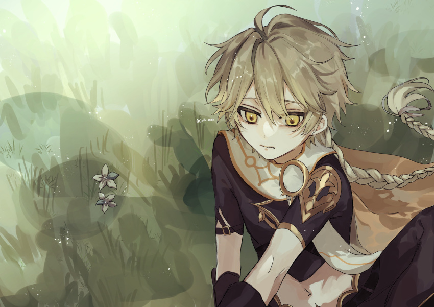 Safebooru - 1boy absurdres aether (genshin impact) ahoge arm armor armor artist name baggy pants ...