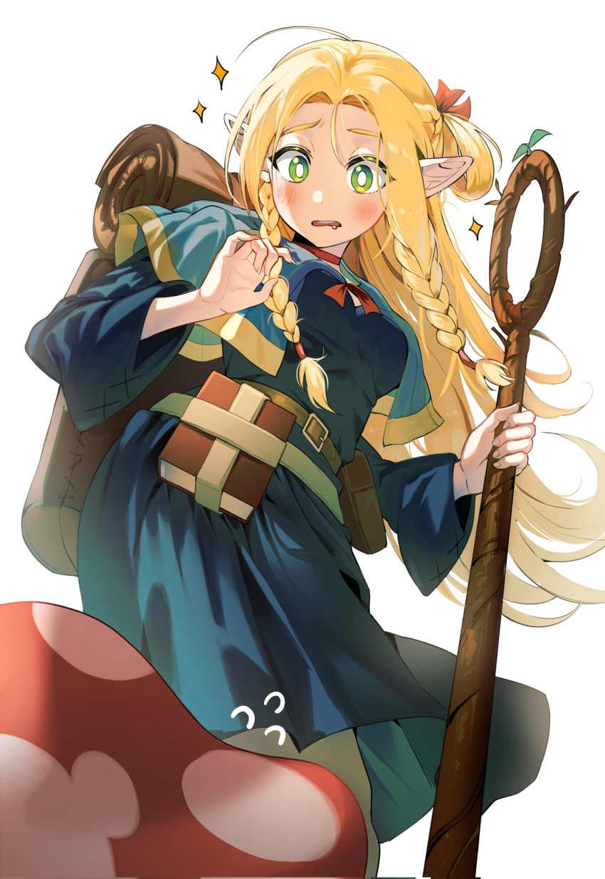 Safebooru - 1girl blonde eyebrows blonde hair blue capelet blue robe blush braid bright pupils ...