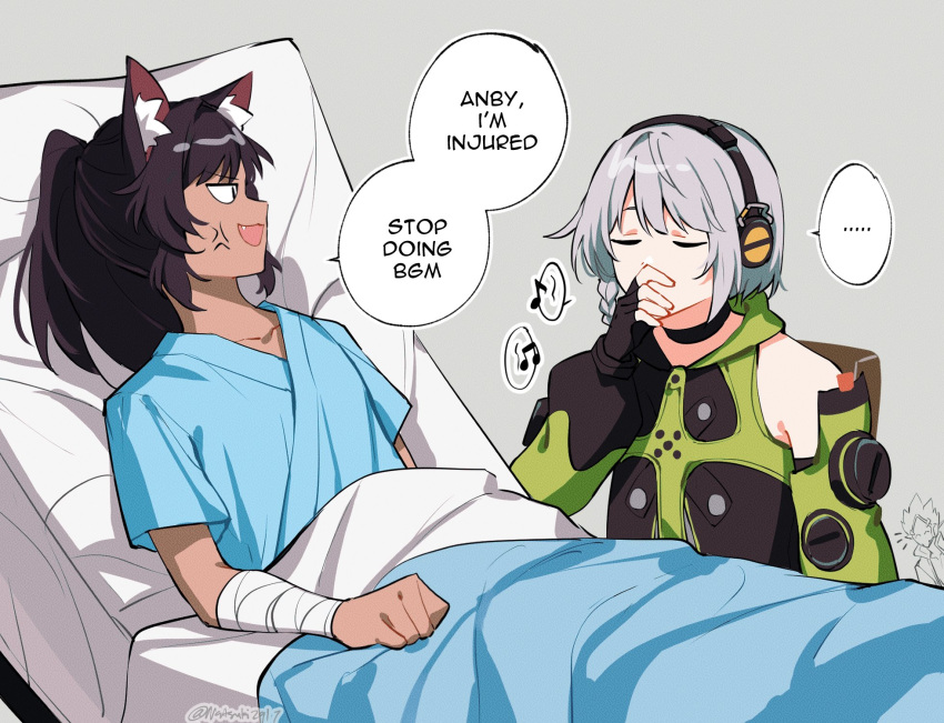 Safebooru - ... 1boy 2girls anby demara anger vein animal ear fluff animal ears bandaged arm ...