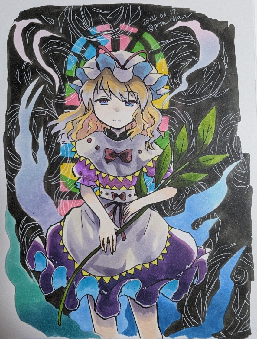 Safebooru - 1girl apron aura blonde hair blue eyes bow capelet closed mouth cosplay dress ...