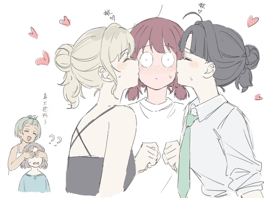 Safebooru - 5girls ahoge awa subaru black camisole black hair blue shirt blush brown hair ...