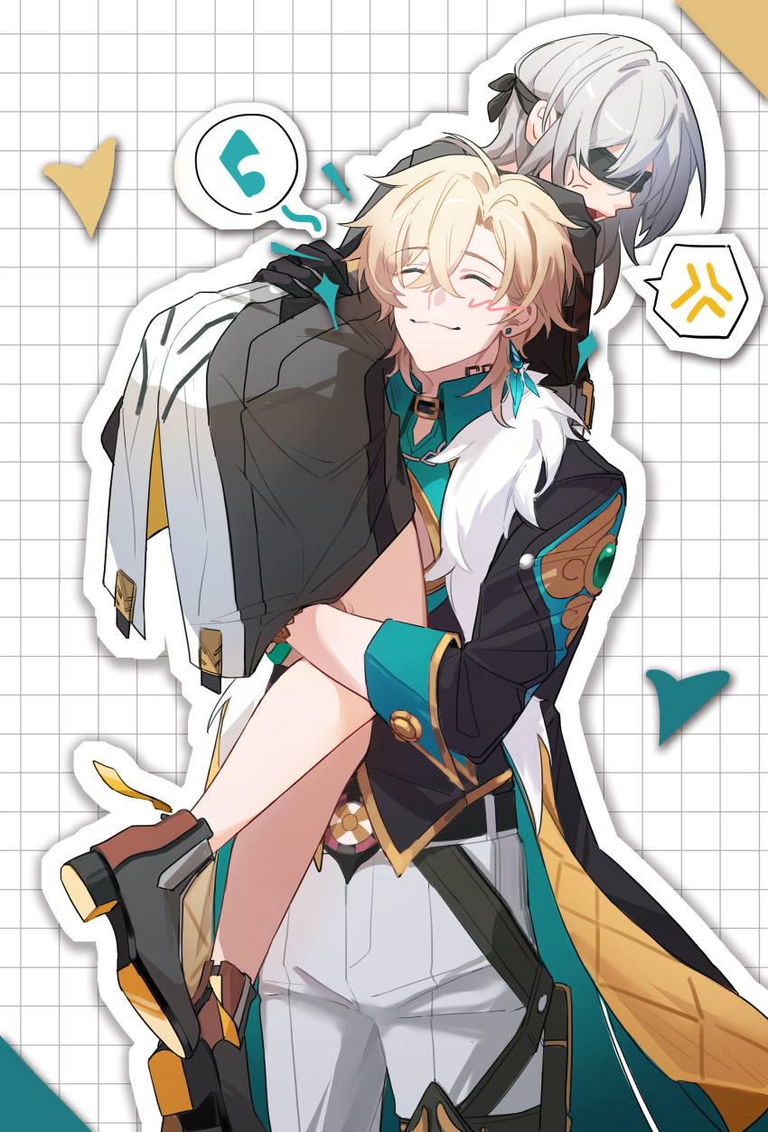 Safebooru - 1boy 1girl 625light absurdres anger vein aventurine (honkai: star rail) black ...