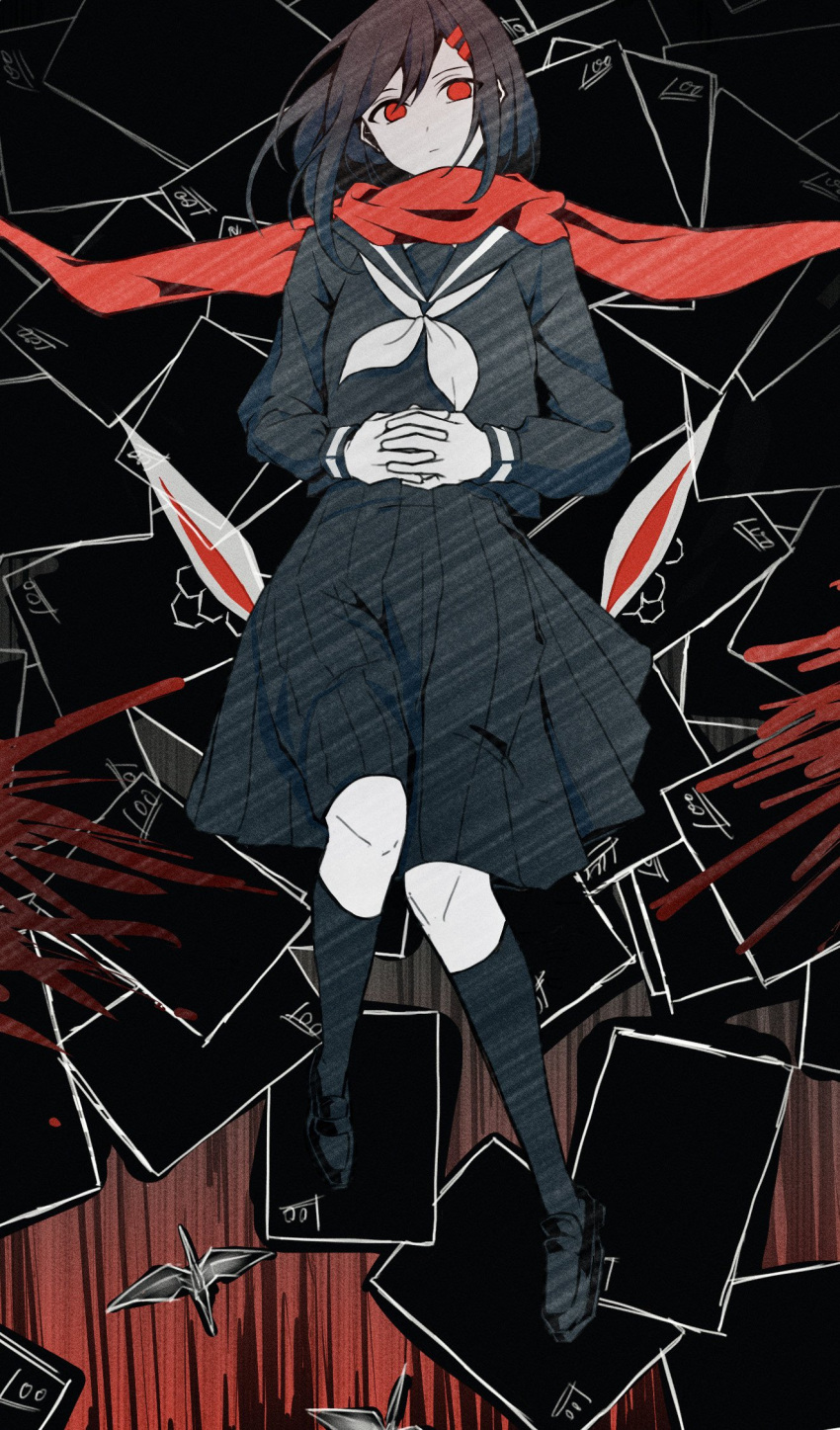 Safebooru - 1girl :| black footwear black hair black serafuku black ...