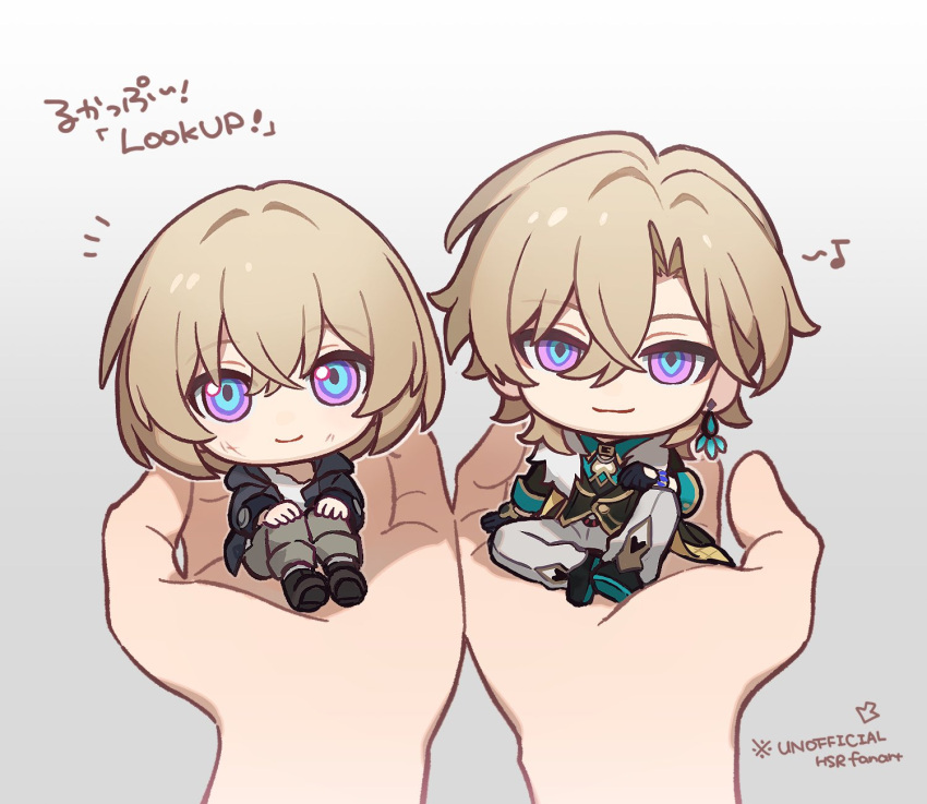 Safebooru - 1other 2boys aventurine (honkai: star rail) black gloves blonde hair chibi earrings ...