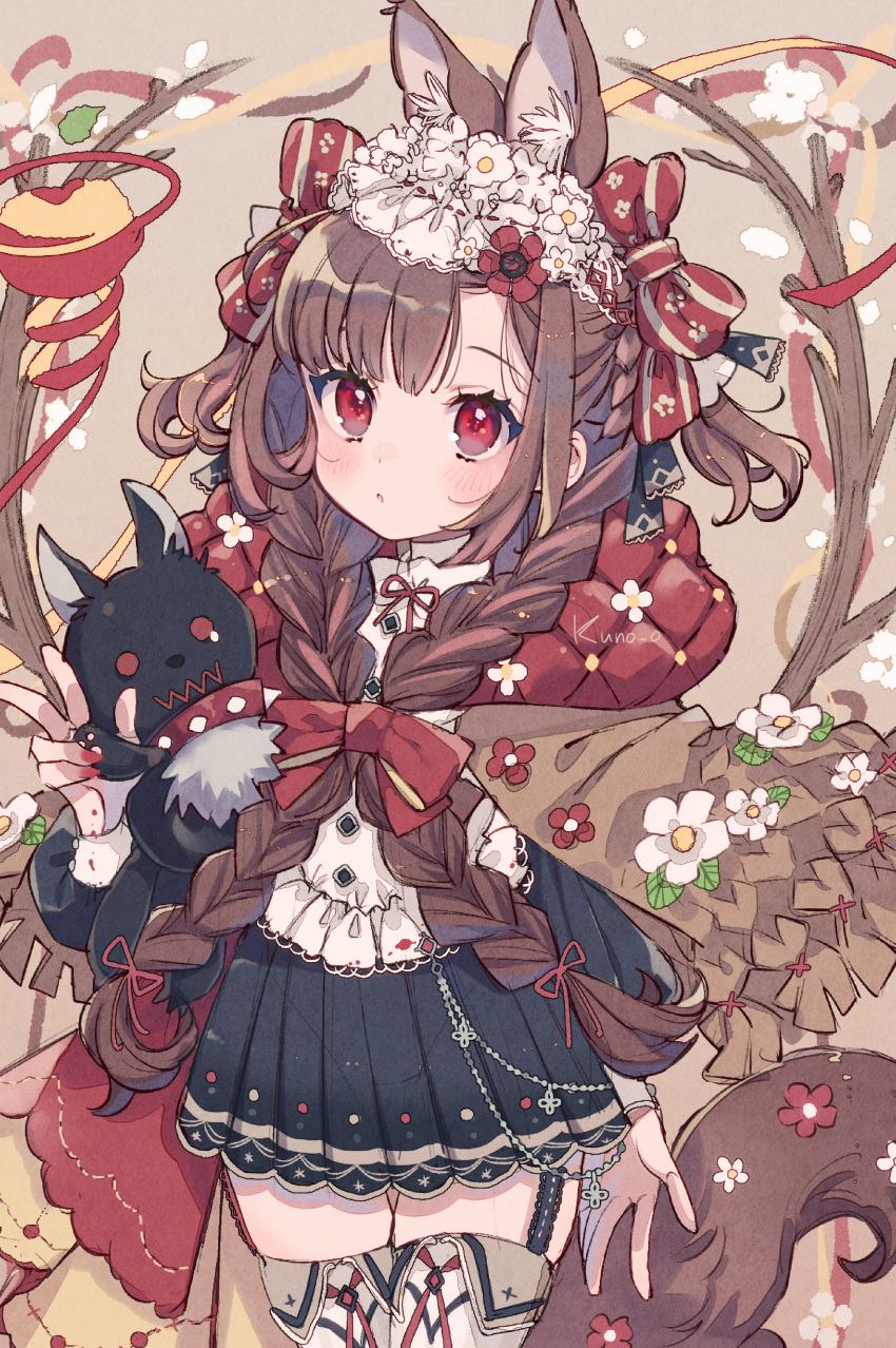 Safebooru - 1girl absurdres animal ear fluff animal ears black skirt blush bow braid brown hair ...