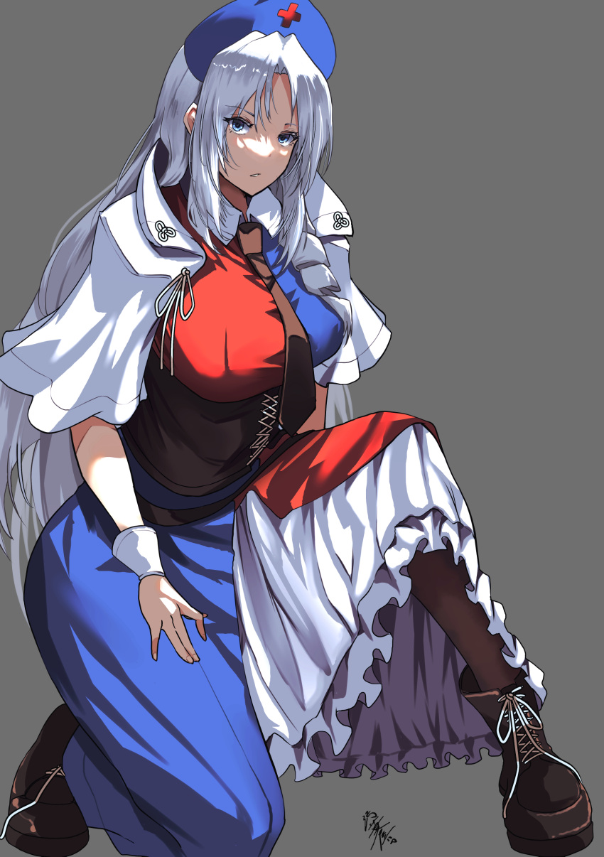 Safebooru - 1girl absurdres adapted costume black footwear blue dress blue eyes blue hat ...