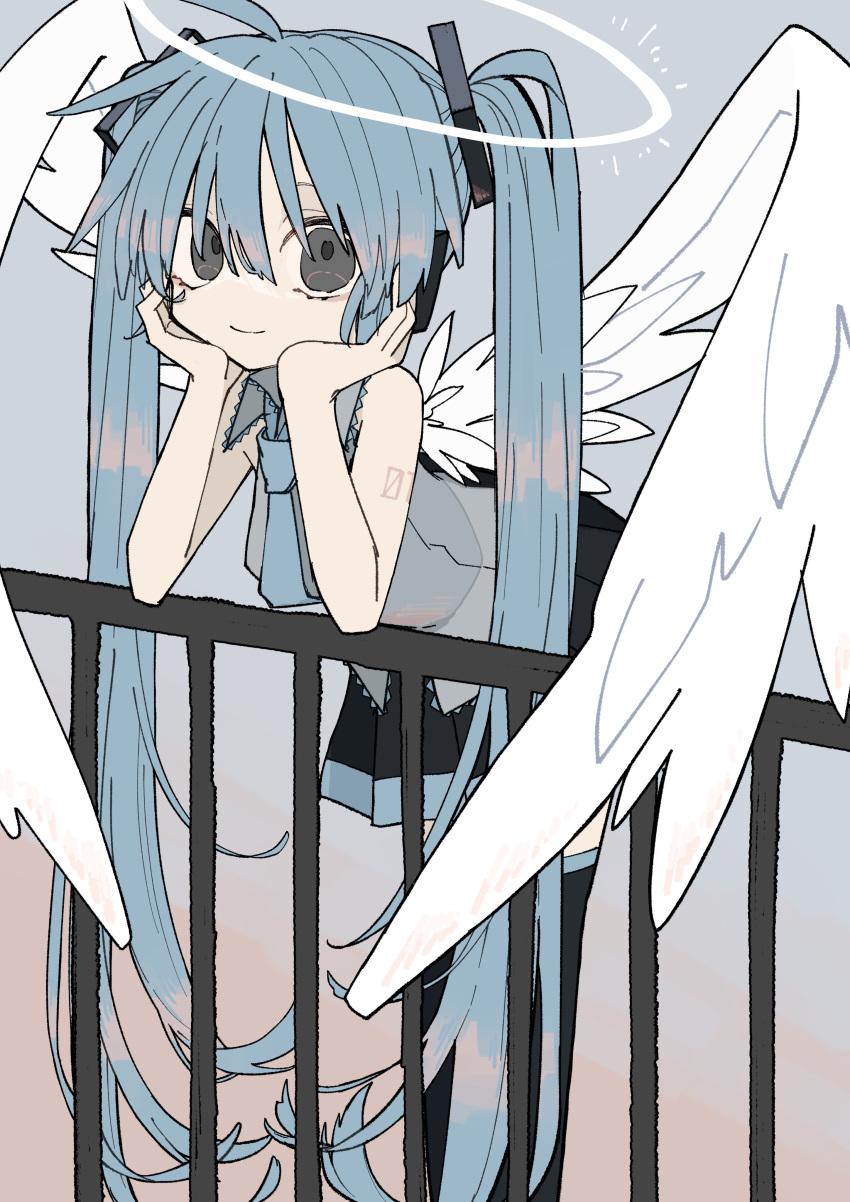 Safebooru - 1girl absurdres aqua hair aqua necktie black eyes black skirt closed mouth grey ...