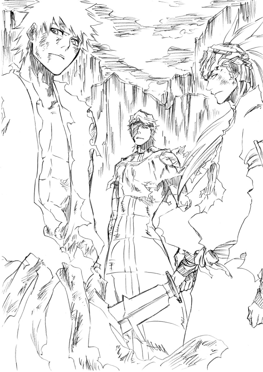 Safebooru - 3boys abarai renji abs aizen sousuke bleach bleach: sennen ...