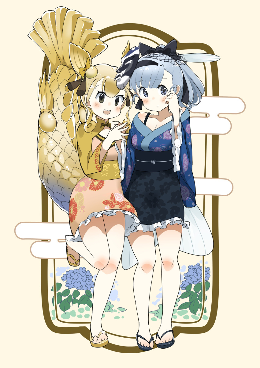 Safebooru - 2girls absurdres bare shoulders black bow blonde hair blue ...