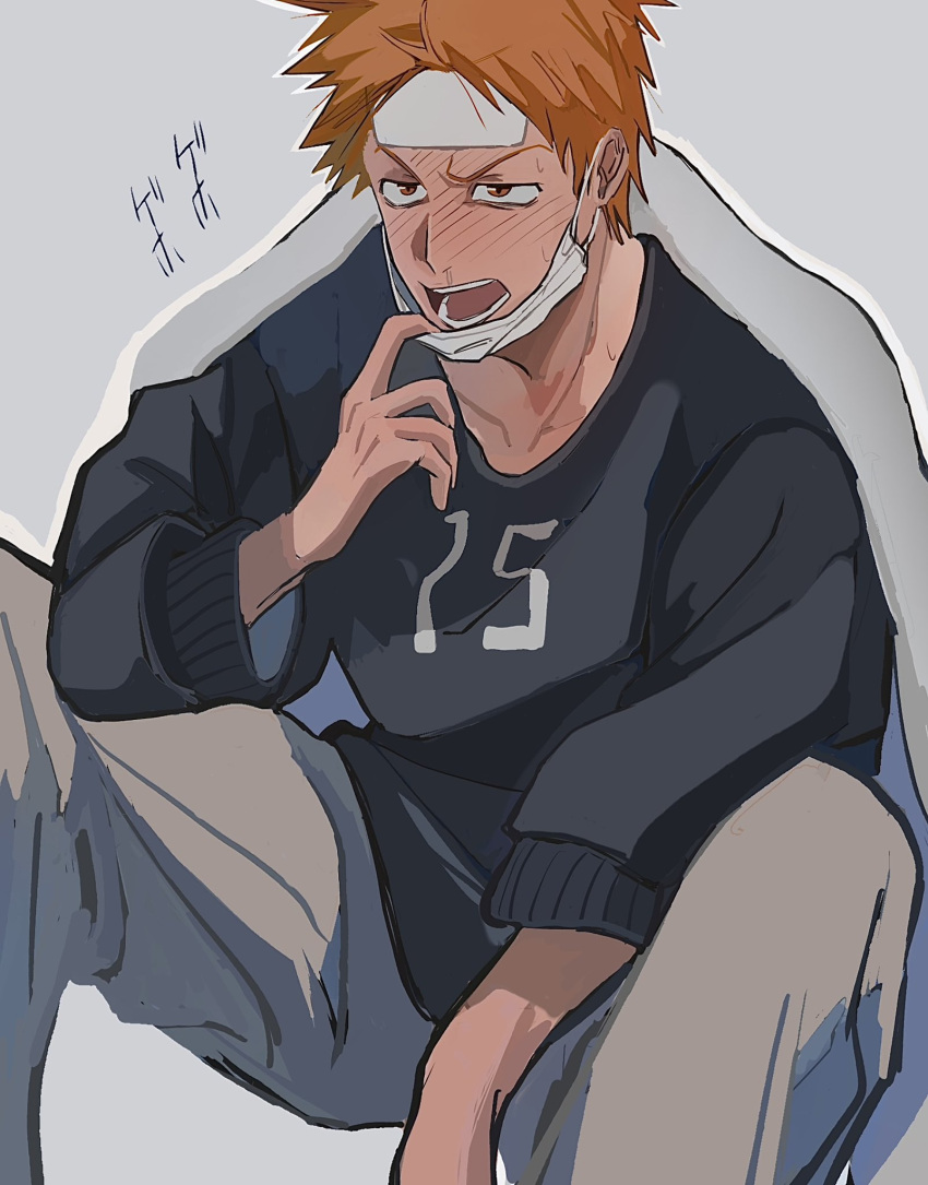 Safebooru - 1boy arm on knee blanket bleach collarbone highres ...