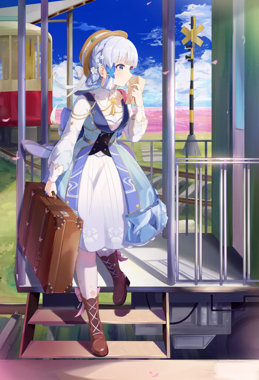 Safebooru - 1girl absurdres blue butterfly blue dress blue eyes blue hair blunt bangs blunt ...