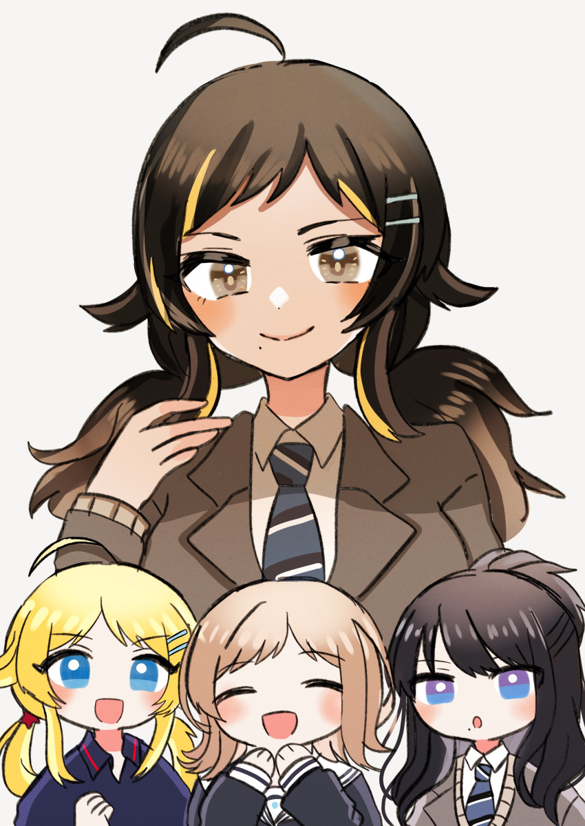 Safebooru - 4girls :d :o ^ ^ absurdres ahoge black hair blazer blonde hair blush closed eyes ...