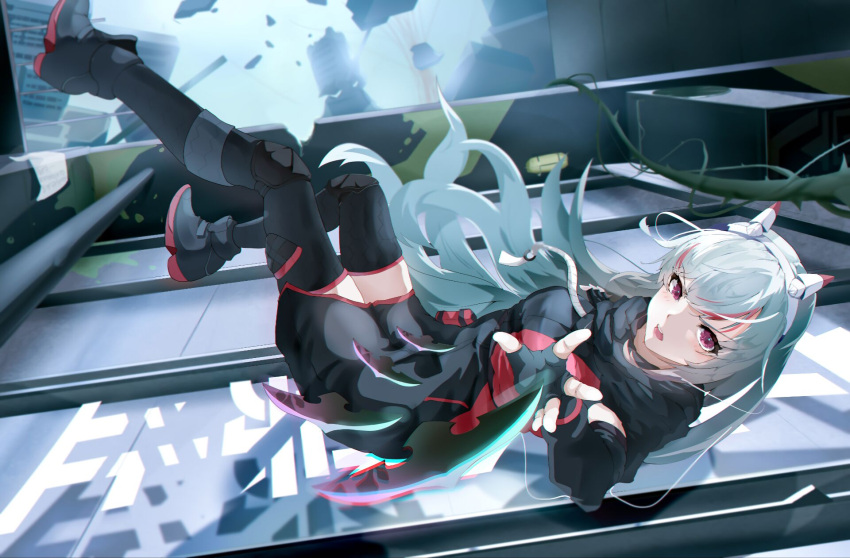 Safebooru - 1girl black choker black gloves choker fingerless gloves gloves grey hair highres ...