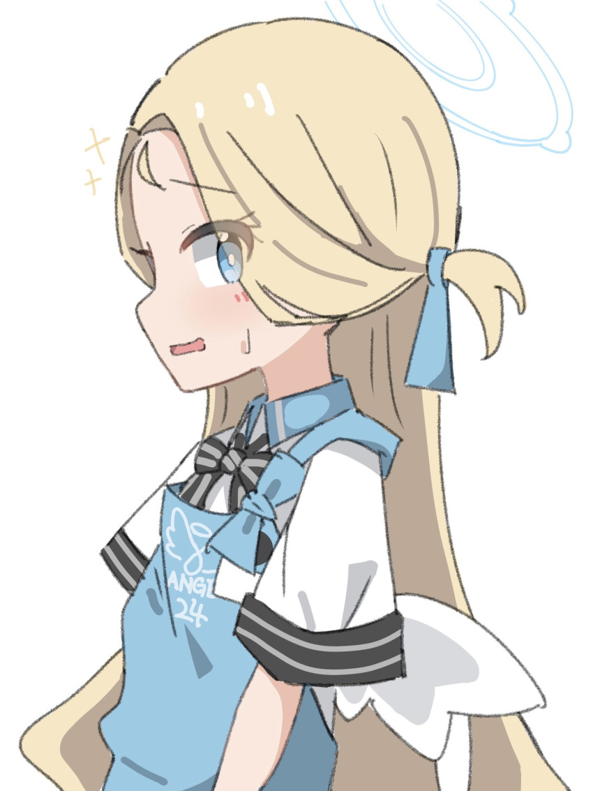 Safebooru - 1girl angel's 24 uniform (blue archive) angel wings apron blonde hair blue apron ...