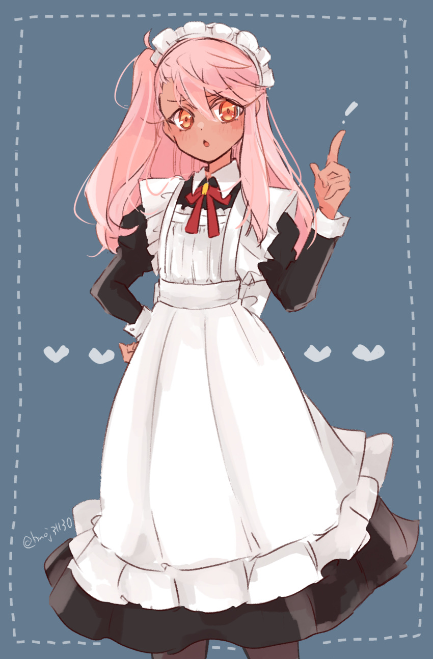 Safebooru - ! 1girl alternate costume apron black dress blue background ...