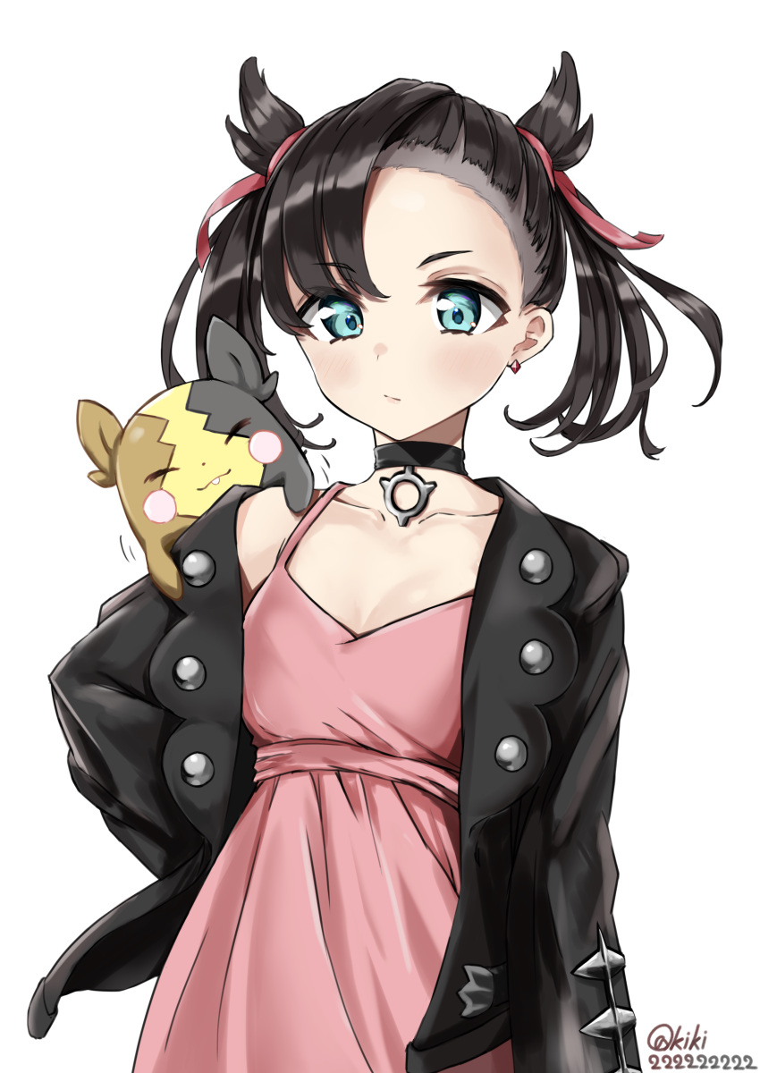 Safebooru - 1girl absurdres akiki (kiki) asymmetrical bangs black choker black hair black jacket ...
