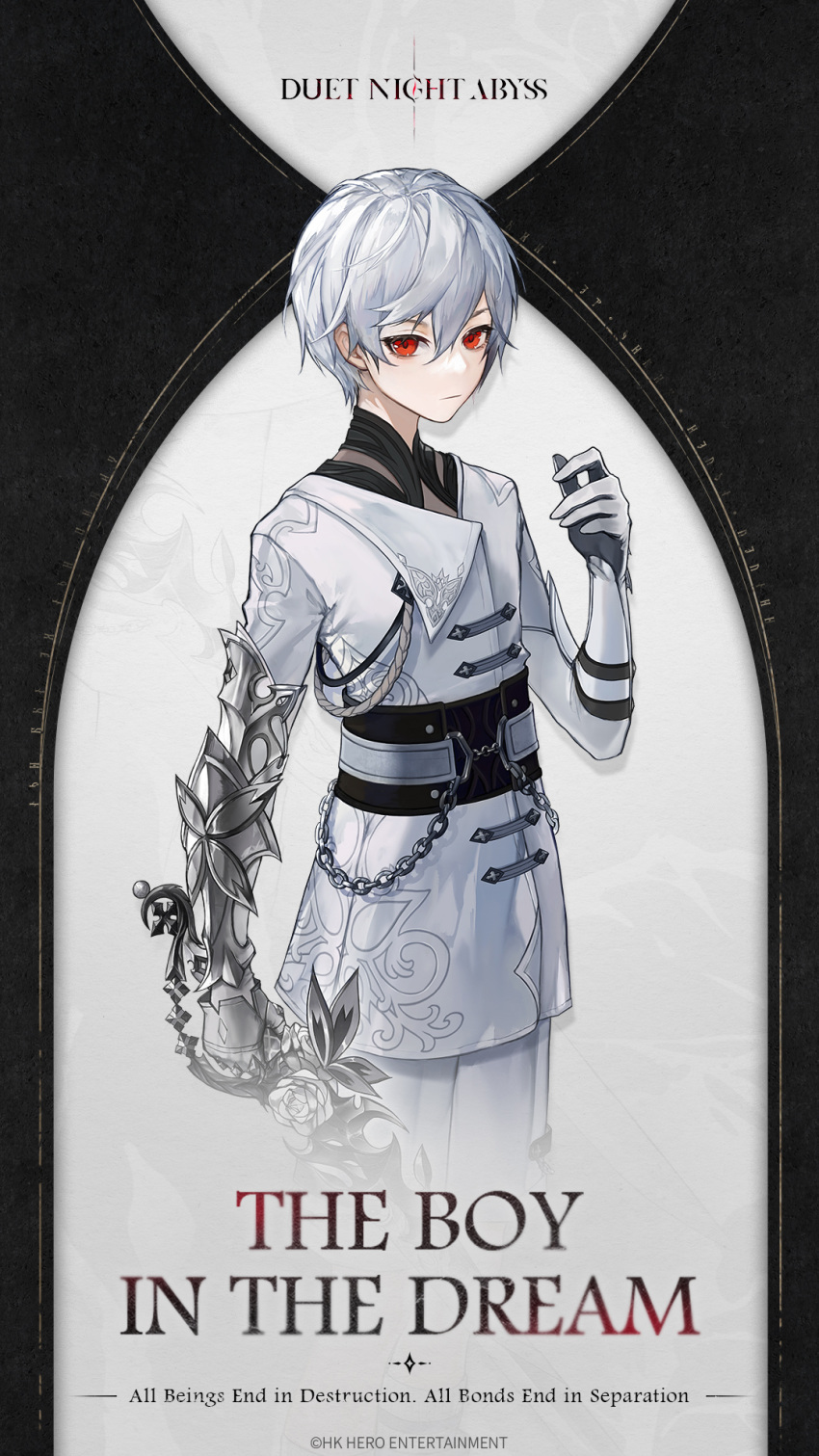 Safebooru - 1boy arm armor chain character name closed mouth coat commentary copyright name ...