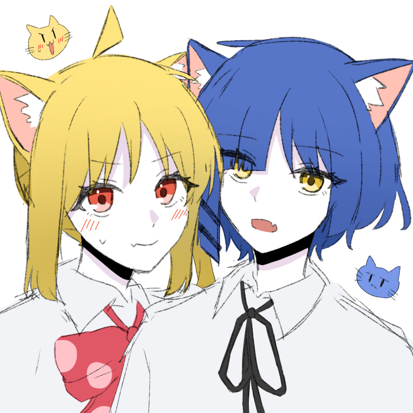 Safebooru - 2girls ahoge animal ear fluff animal ears black ribbon blonde hair blue hair blush ...