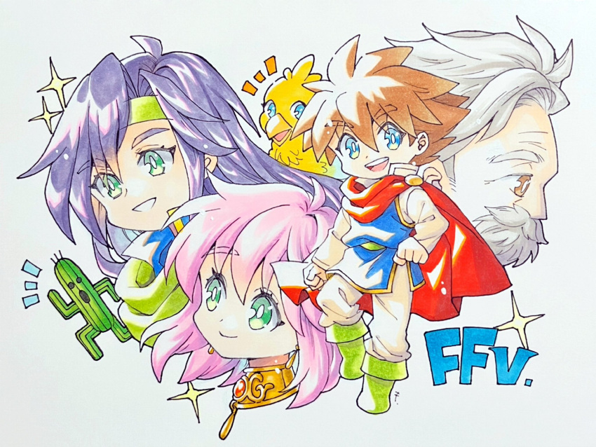 Safebooru - 2boys 2girls bartz klauser beard bird blue eyes blue tunic ...
