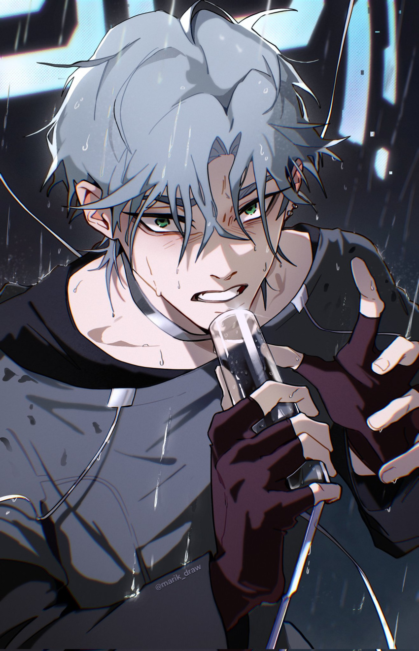 Safebooru - 1boy alien stage black shirt blue eyes cable choker ...