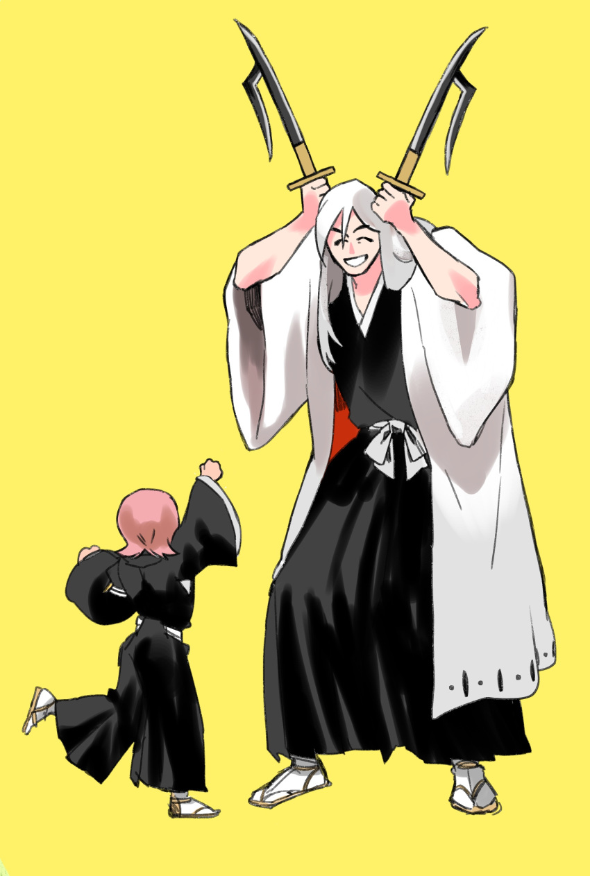 Safebooru - 1boy 1girl :d ^ ^ absurdres arm up black kimono bleach ...