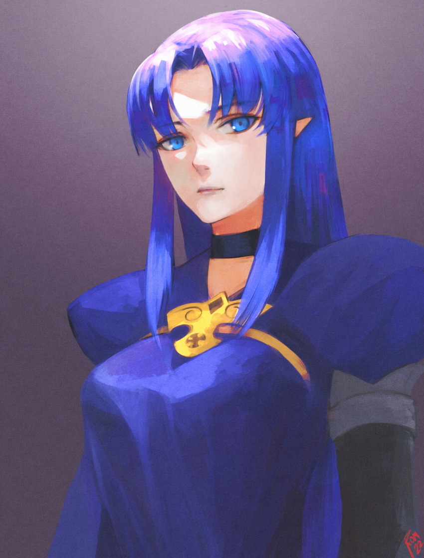 Safebooru - 1girl black choker blue eyes blue hair breasts brown background choker closed mouth ...