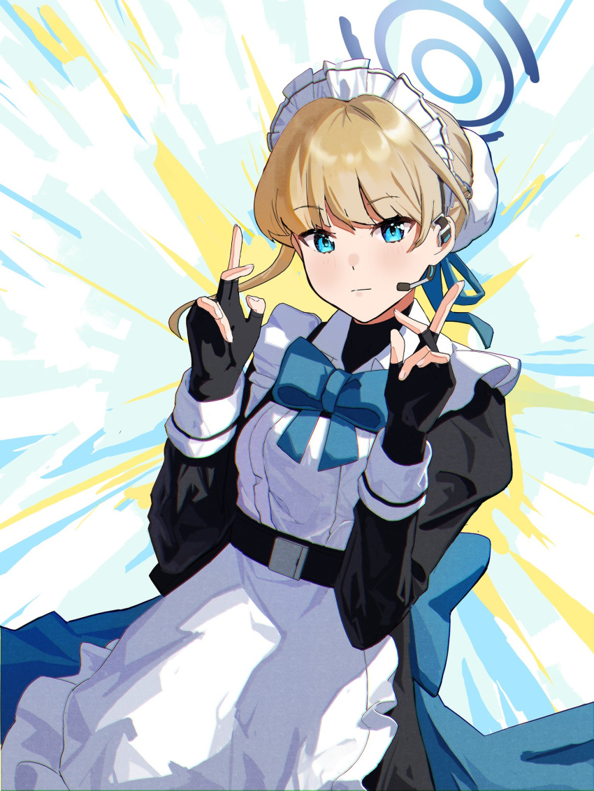 Safebooru 1girl Apron Aqua Bow Aqua Bowtie Ashamutoki Black Dress 4234