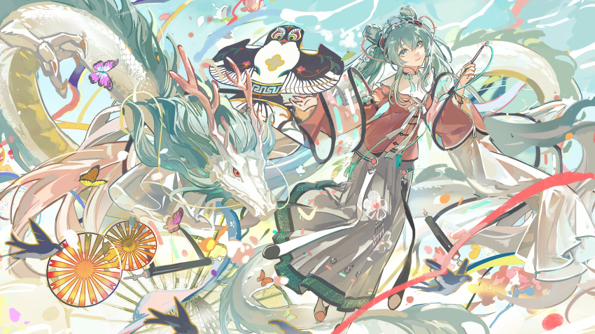 Safebooru - 1girl absurdres blue background chinese clothes dragon ...