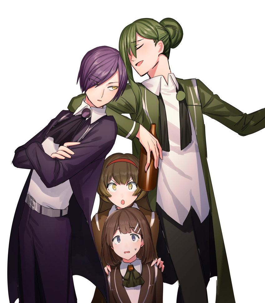 Safebooru - 2boys 2girls absurdres ascot brown coat brown hair coat ...