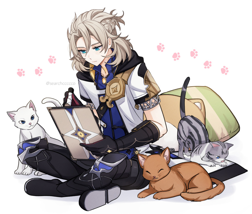 Safebooru - 1boy albedo (genshin impact) animal animal ear fluff animal ears animal hands animal ...