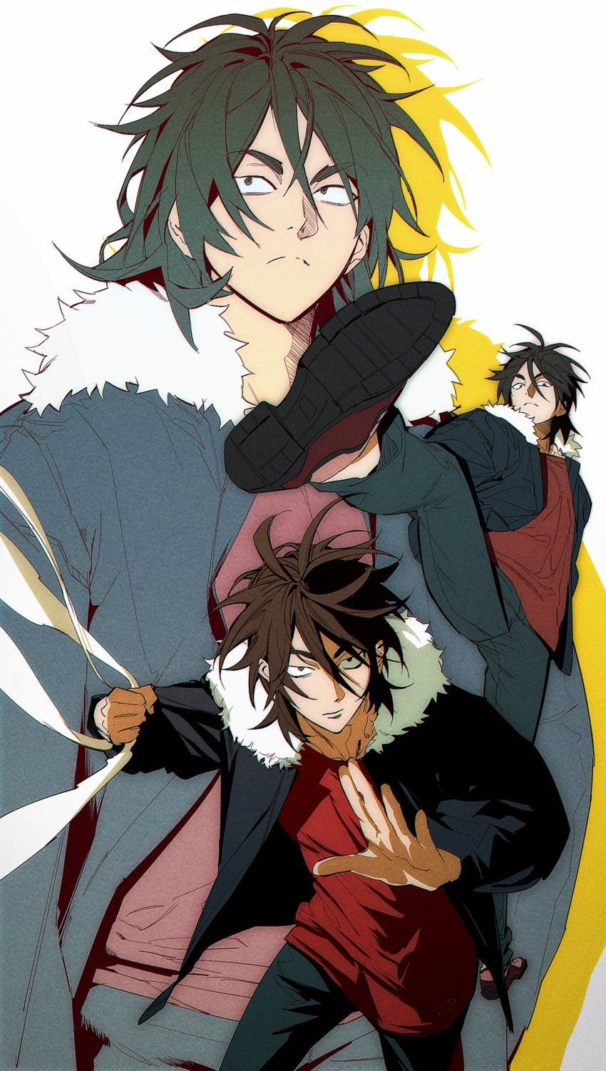 Safebooru - 1boy absurdres black jacket black pants brown eyes brown hair closed mouth ...