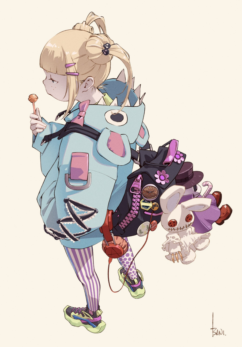 Safebooru - 1girl animal hood asymmetrical legwear backpack badge bag ...