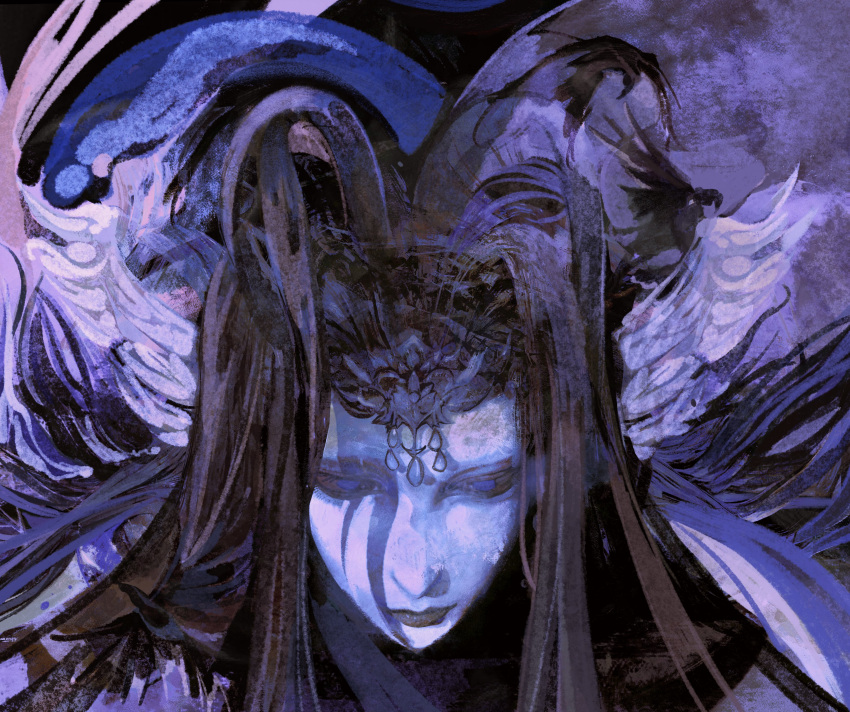 Safebooru - 1girl abstract absurdres black hair black lips blue eyes ...