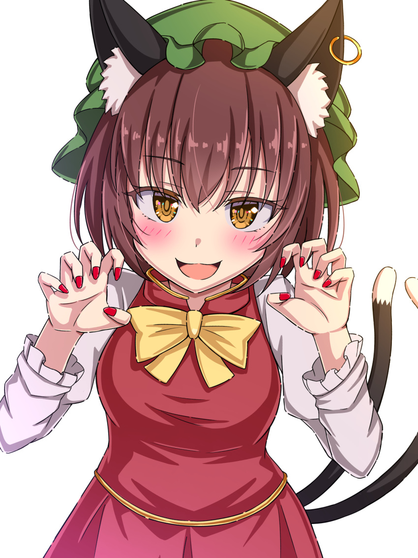 Safebooru - 1girl :d animal ear fluff animal ear piercing animal ears blush bow bowtie breasts ...