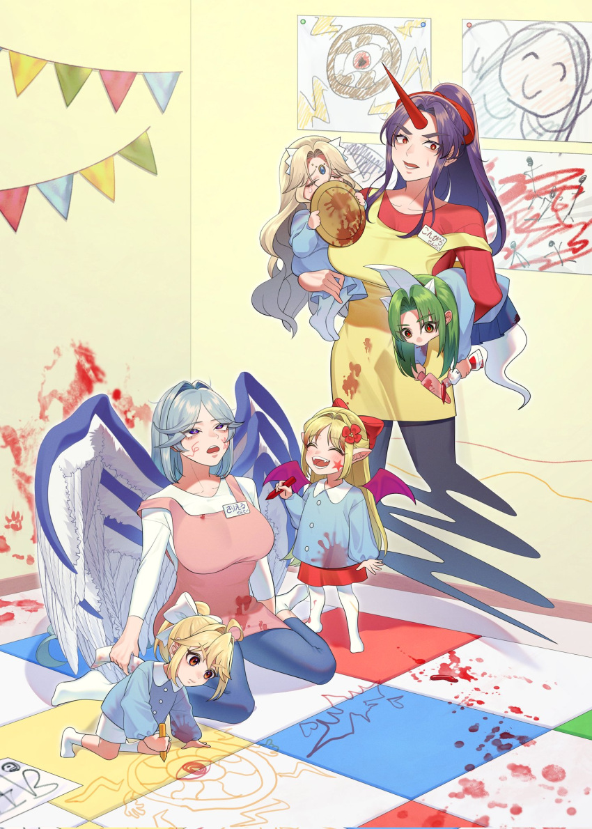 Safebooru - absurdly long hair aged down angel wings apron bat wings ...