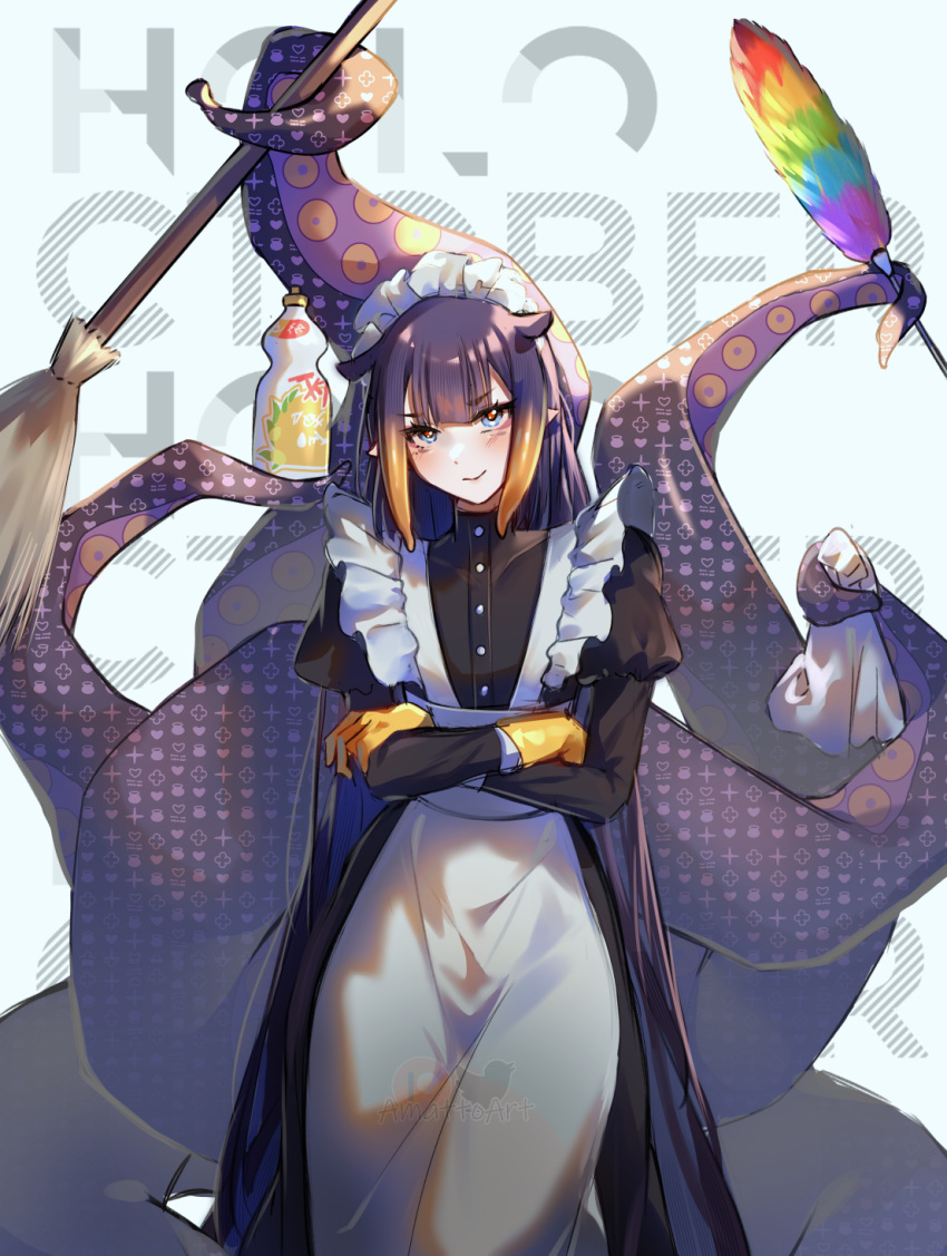Safebooru - >:) 1girl alternate costume amattoart apron black dress ...