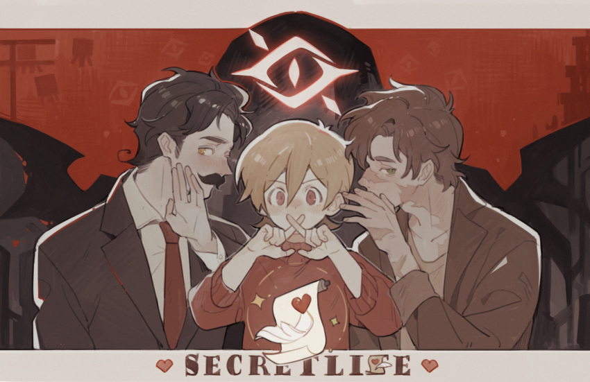 Safebooru - 3boys alternate eye color black hair brown hair copyright ...