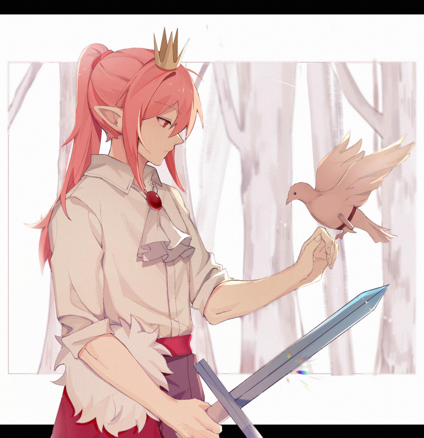 Safebooru - 1boy androgynous animal animification ascot bird bishounen cape commentary crown ...