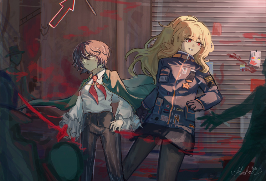 Safebooru - 2girls black eyes black hair black pants blonde hair blood ...