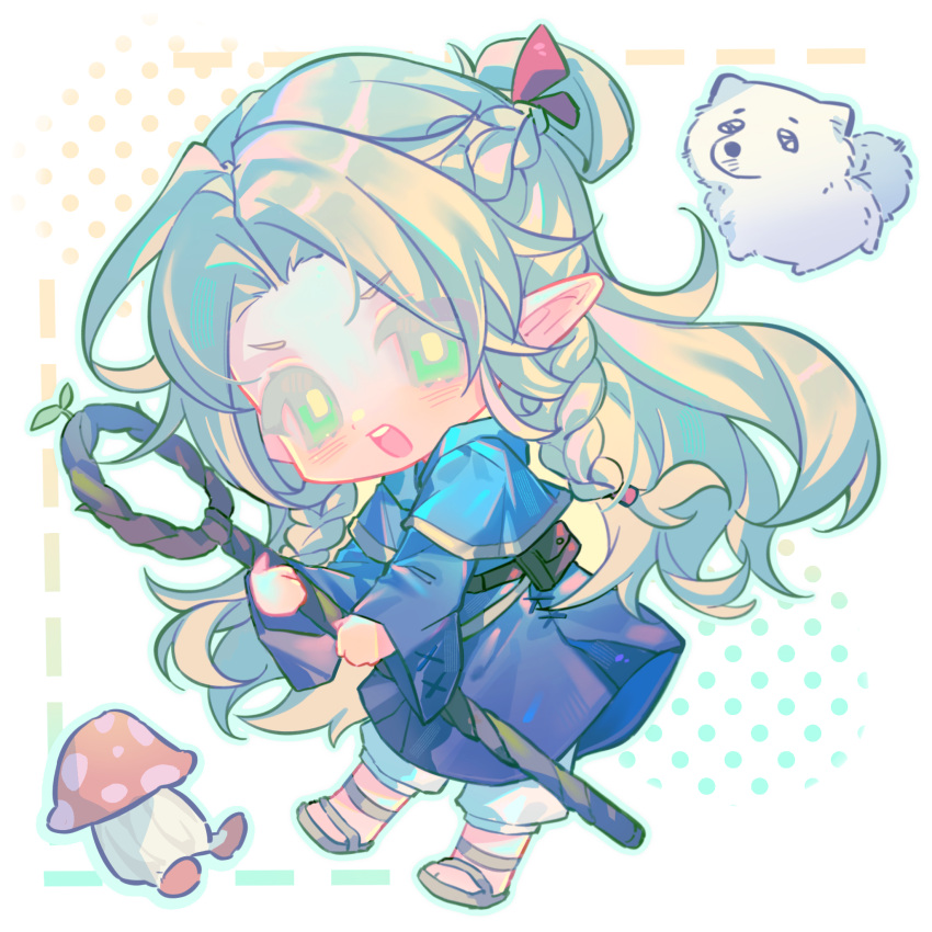 Safebooru - 1girl ambrosia (dungeon meshi) belt belt pouch blonde hair blue capelet blue robe ...