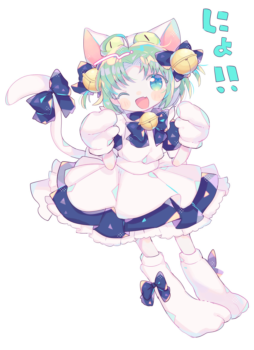 Safebooru - 1girl animal ears animal hands animal hat apron bell blue dress bow cat ears cat ...