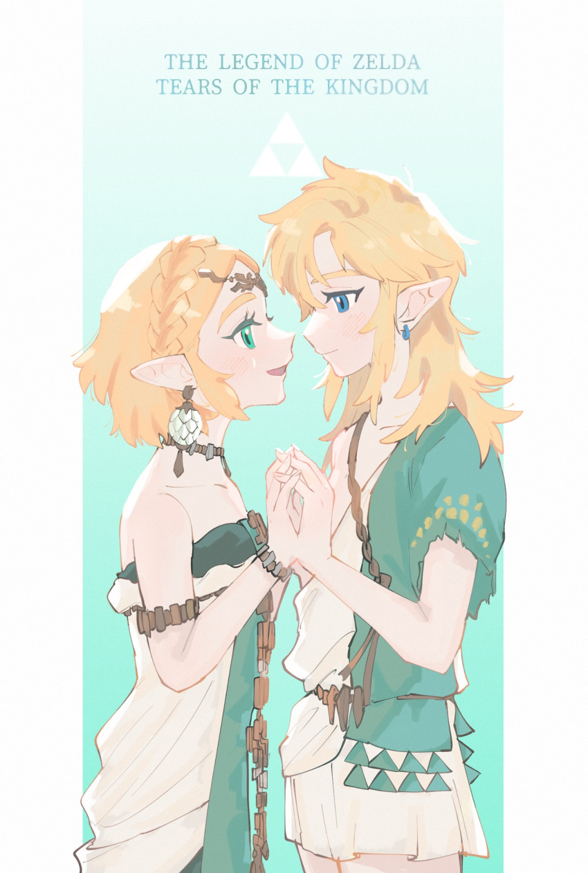 Safebooru - 1boy 1girl archaic set (zelda) armlet asymmetrical clothes blonde hair blue eyes bob ...