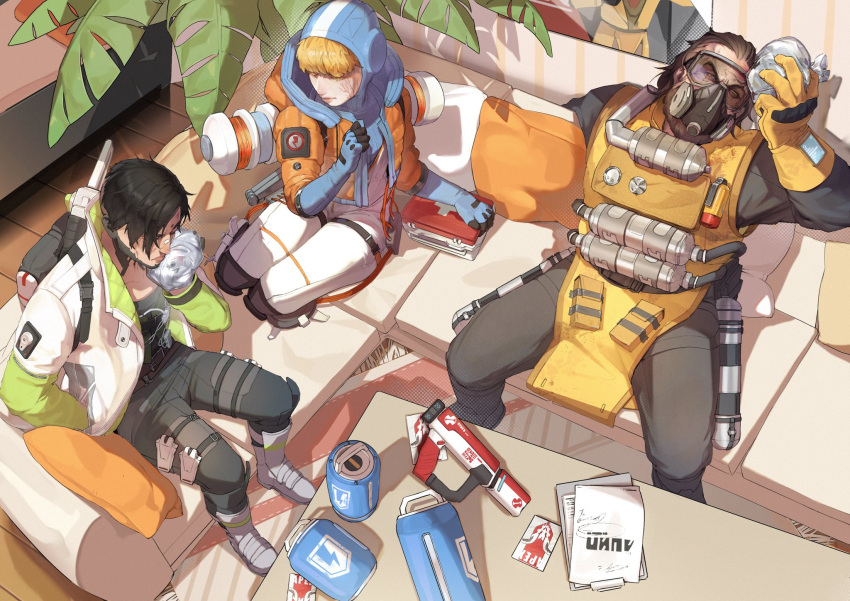 Safebooru - 1girl 2boys apex legends battery beard black hair black ...