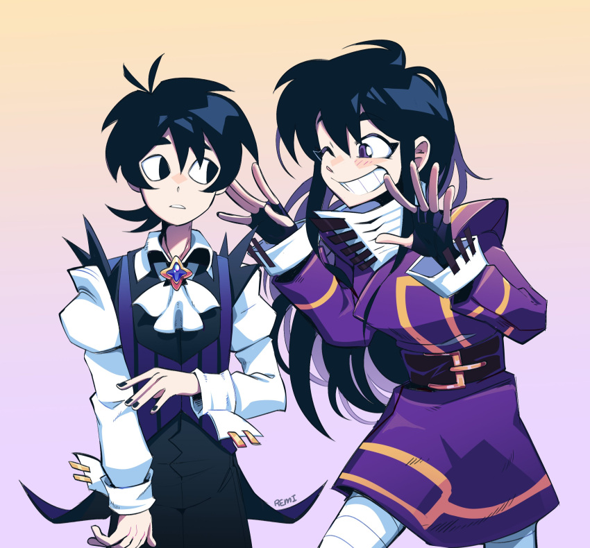 Safebooru - 1boy 1girl \||/ absurdres alternate costume antenna hair arm at side artist name ...