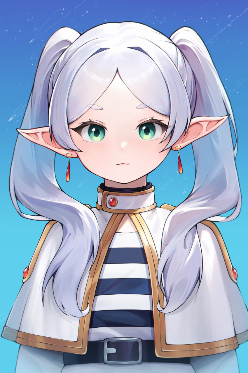 Safebooru - 1girl :3 absurdres belt black belt capelet closed mouth commentary dangle earrings ...