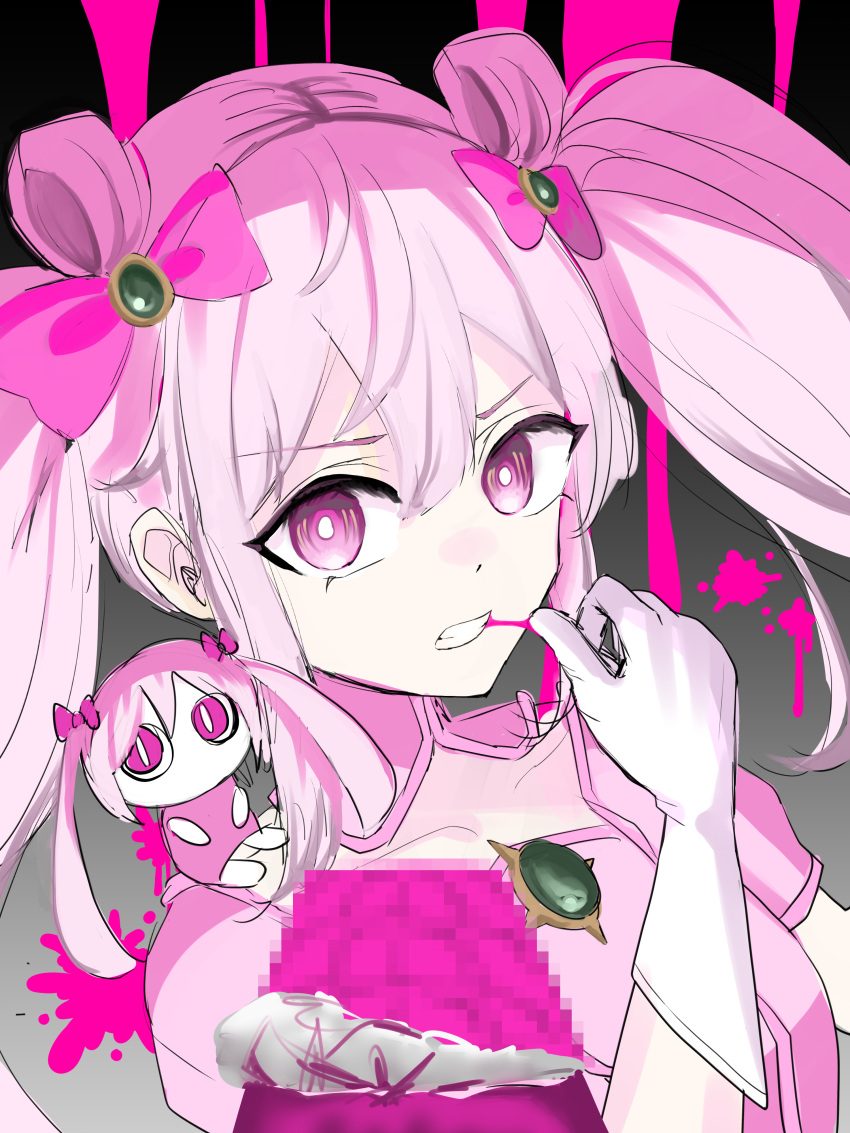 Safebooru - 2girls absurdres aimaina bow censored dress gloves hair bow ...